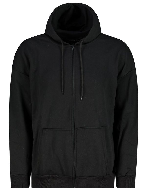 TRENDYOL BLACK OVERSIZE/WIDE-FIT HOODED ZIPPERED THICK BASIC SWEATSHIRT- CARDIGAN