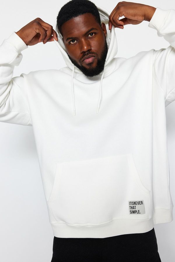 TRENDYOL ECRU PLUS SIZE BASIC COMFORTABLE HOODED LABELED FLEECE COTTON SWEATSHIRT
