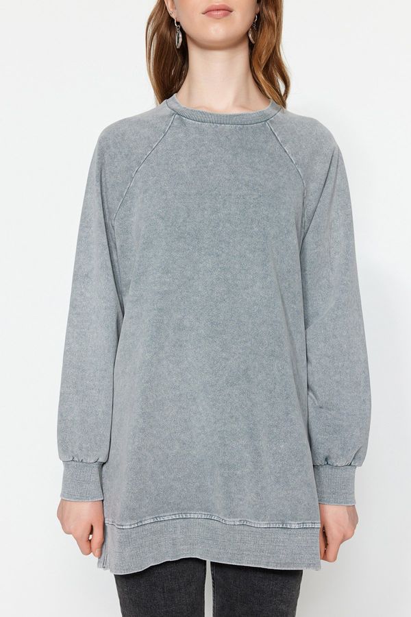 TRENDYOL GRAY KNITTED WASH SWEATSHIRT