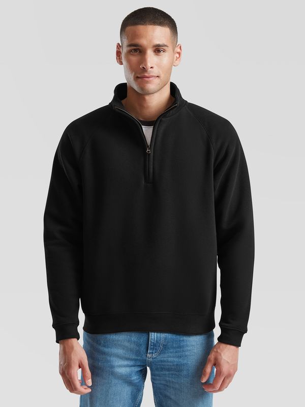 BLACK MEN'S ZIP NECK SWEATSHIRT FRUIT OF THE LOOM