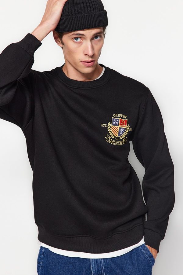 TRENDYOL INDIGO REGULAR/REGULAR FIT CREST EMBROIDERED INNER FLEECE COTTON SWEATSHIRT