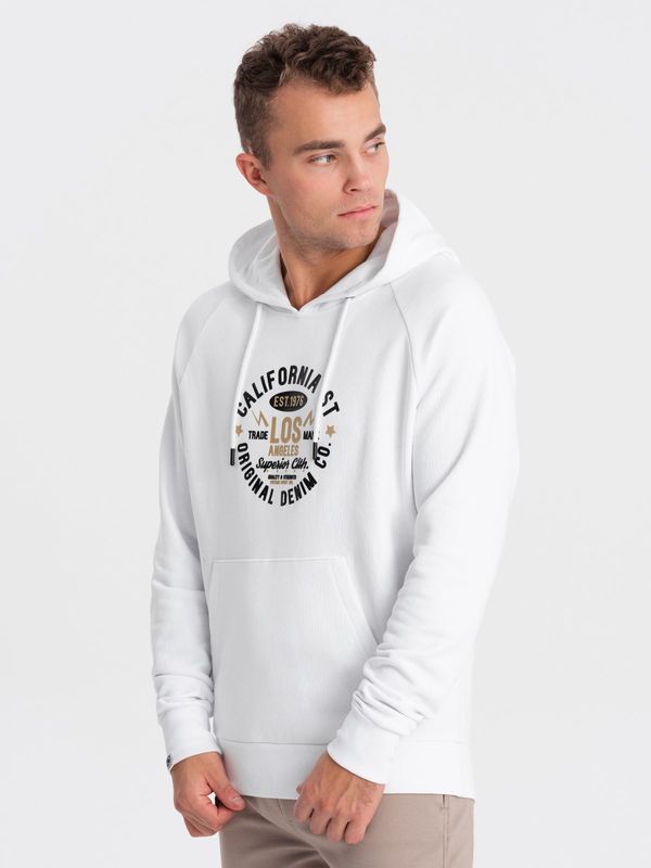 OMBRE MEN'S PRINTED KANGAROO SWEATSHIRT - WHITE