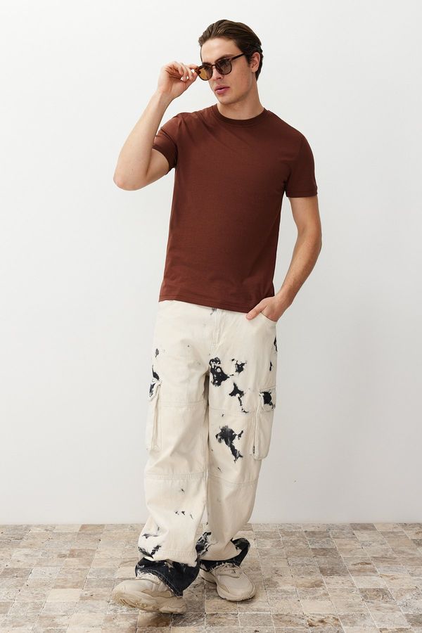 TRENDYOL MEN'S BROWN BASIC 100% COTTON REGULAR/NORMAL FIT CREW NECK T-SHIRT