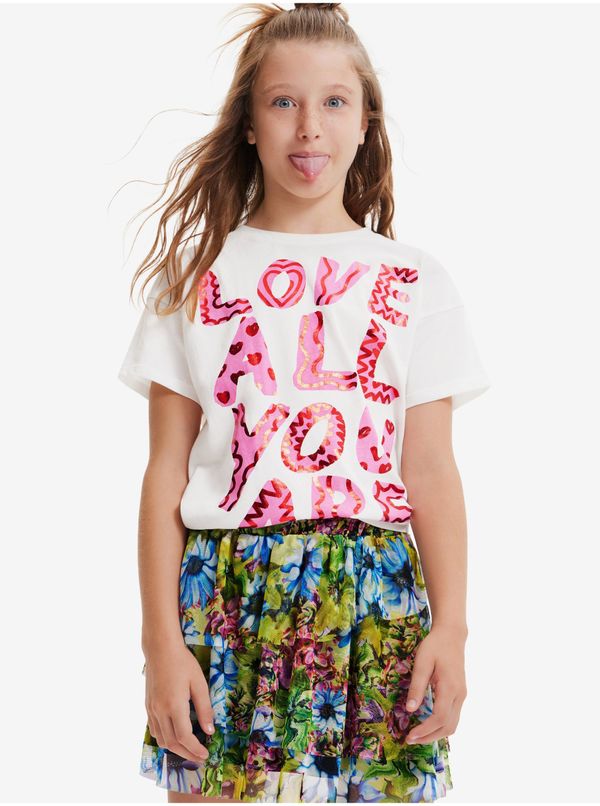 CREAM GIRLS' T-SHIRT DESIGUAL LAYA - GIRLS