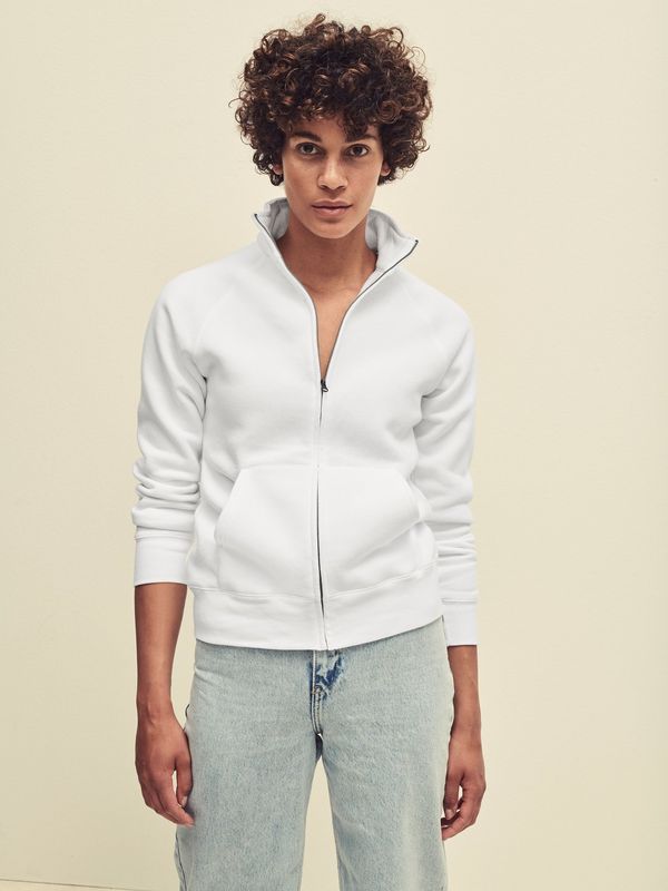 WHITE WOMEN'S SWEATSHIRT WITH STAND-UP COLLAR FRUIT OF THE LOOM