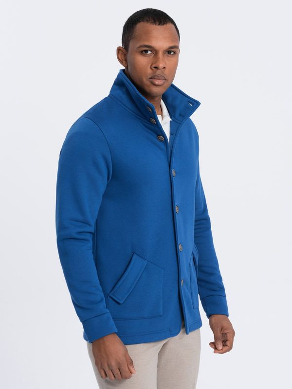 OMBRE MEN'S CASUAL SWEATSHIRT WITH BUTTON-DOWN COLLAR - BLUE