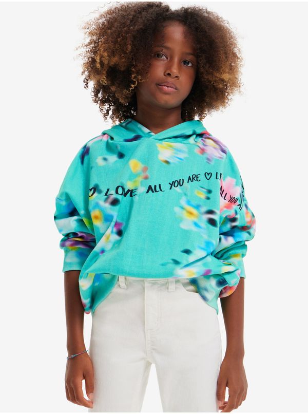 LIGHT GREEN GIRLY FLORAL HOODIE DESIGUAL FLORES - GIRLS