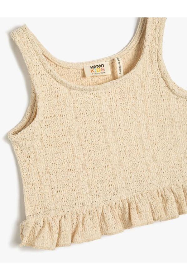 KOTON GIRLS' CROCHET CROP TOP SLEEVELESS ROUND NECK RUFFLE DETAILED.