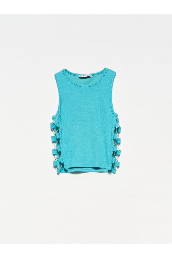 DILVIN 20109 RING DETAILED CROP TOP-C.TURQUOISE