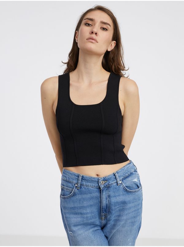 BLACK WOMEN'S KNITTED CROP TOP WITH NOISY MAY HAISLEY WOOL - WOMEN