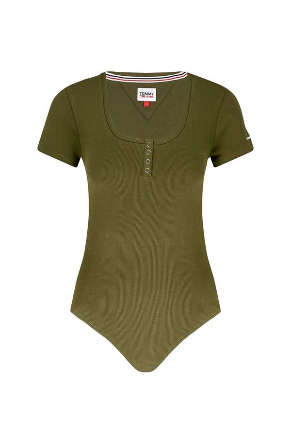 TOMMY JEANS BODYSUIT - TJW RIB HENLEY BODYSUIT GREEN
