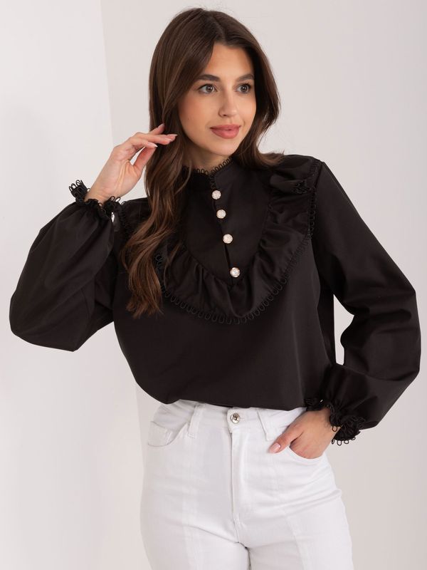 Black elegant shirt with stand-up collar