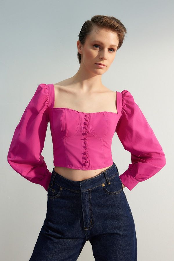 TRENDYOL FUCHSIA WOVEN BALLOON SLEEVE BLOUSE