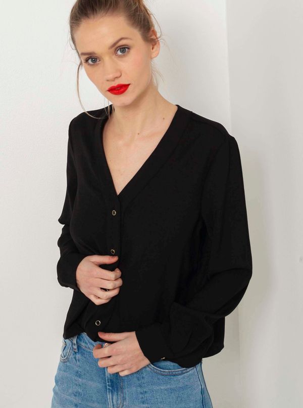 BLACK BLOUSE WITH V-NECK CAMAIEU - WOMEN