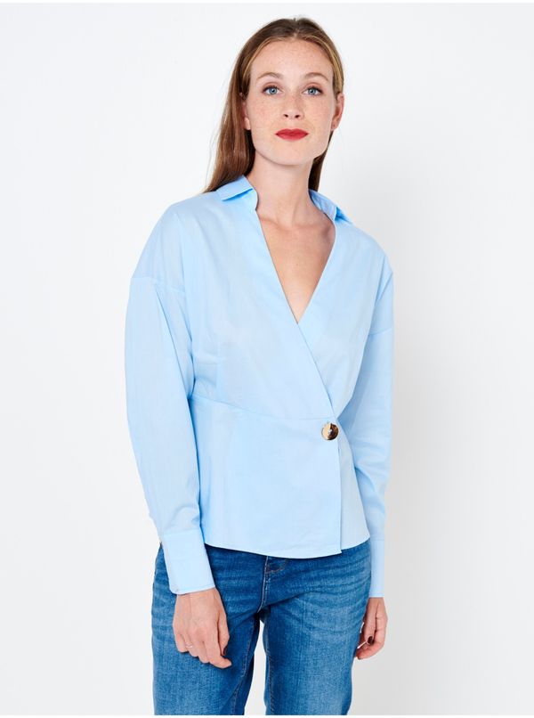 LIGHT BLUE BLOUSE WITH FOLDED NECKLINE CAMAIEU - WOMEN