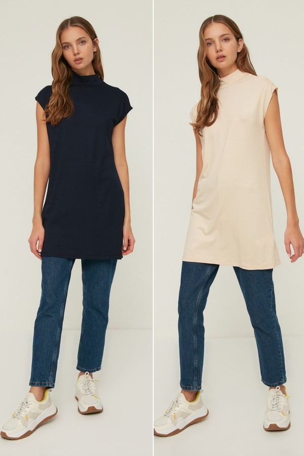 TRENDYOL NAVY BLUE-STONE 2-PACK STAND COLLAR SLEEVELESS UNDERWEAR LINER TUNIC