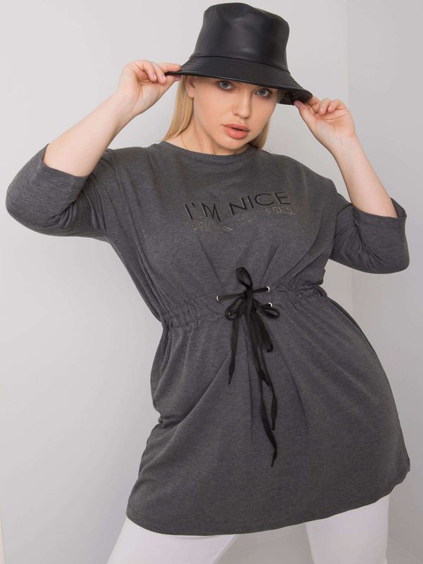 DARK GREY MELANGE PLUS SIZE TUNIC WITH INSCRIPTION