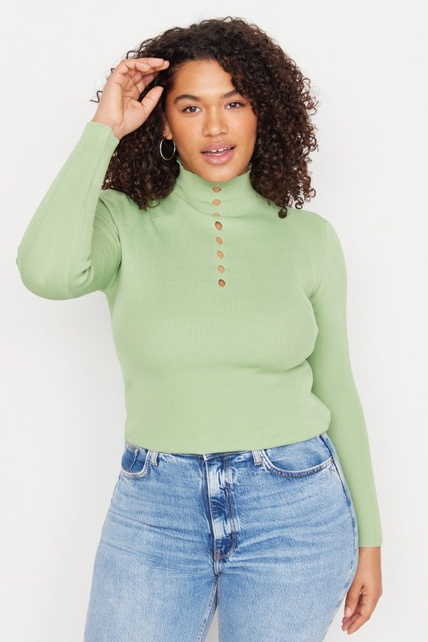 TRENDYOL CURVE GREEN STAND UP COLLAR KNITWEAR BLOUSE