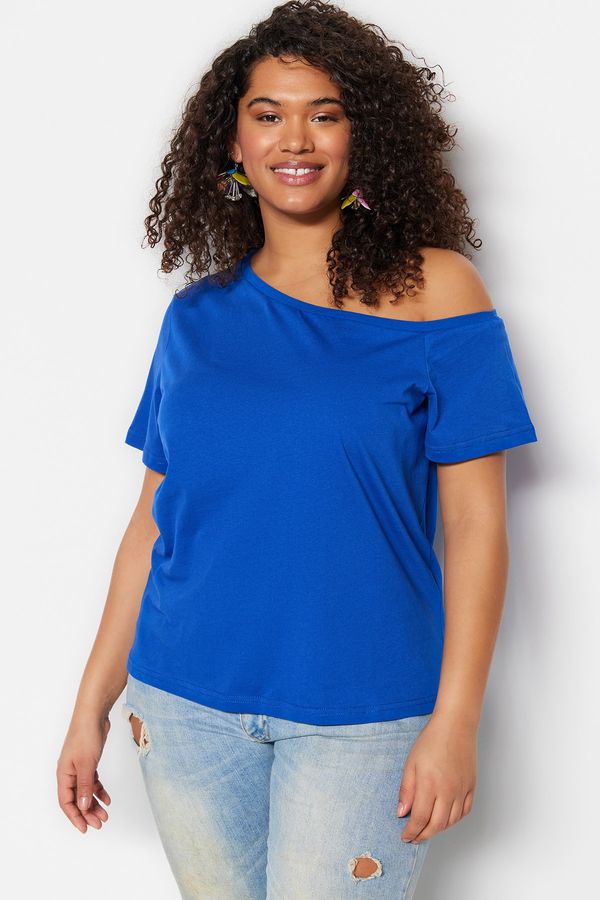 TRENDYOL CURVE SAKS LOW SHOULDER DETAILED KNITTED BLOUSE
