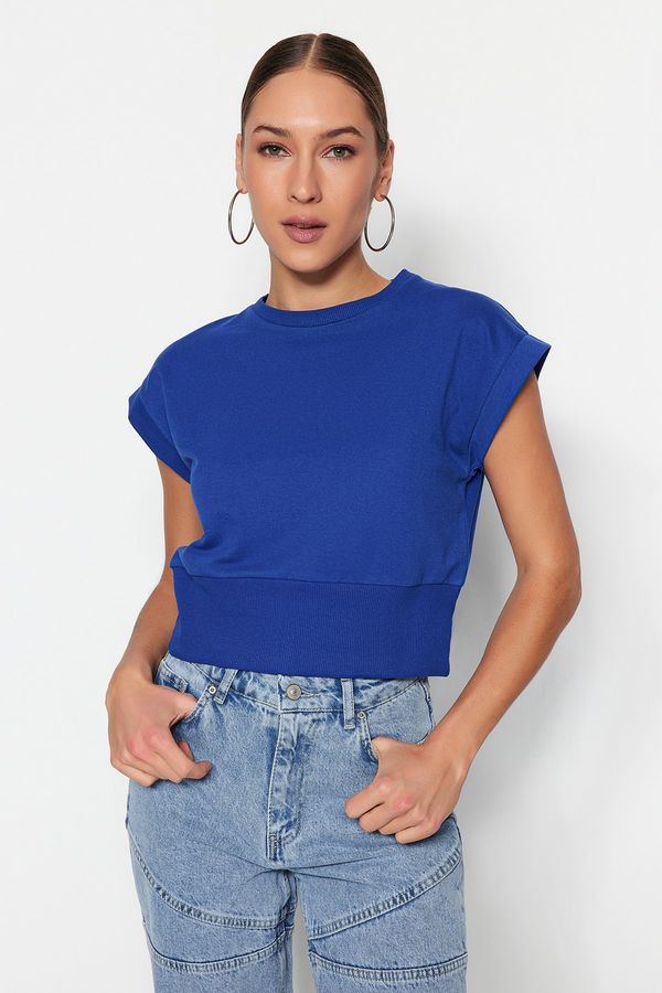 TRENDYOL INDIGO FITTED CREW NECK LOW SLEEVE THIN KNITTED BLOUSE