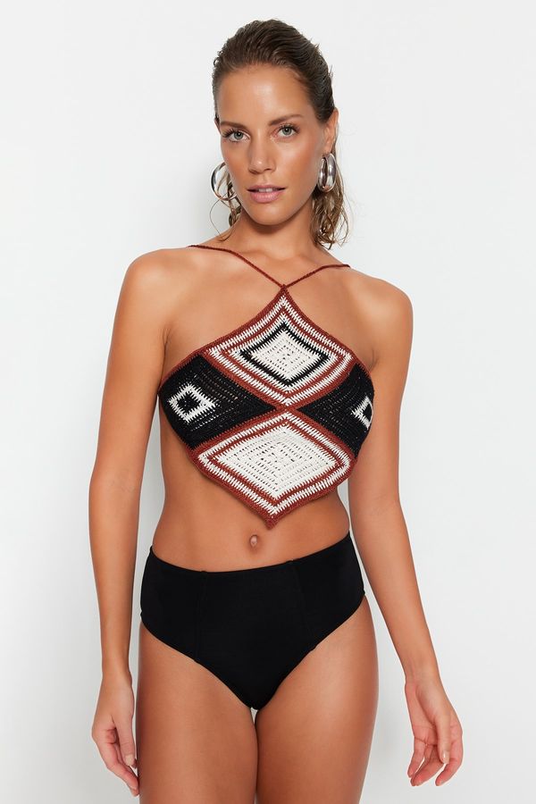 TRENDYOL GEOMETRIC PATTERNED CROP KNITWEAR BLOUSE