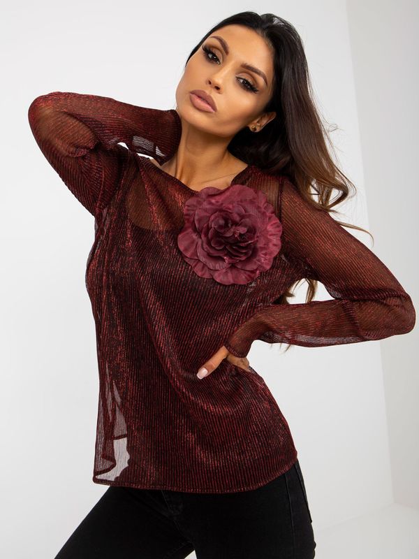 RED-AND-BLACK SHINY EVENING BLOUSE WITH TOP