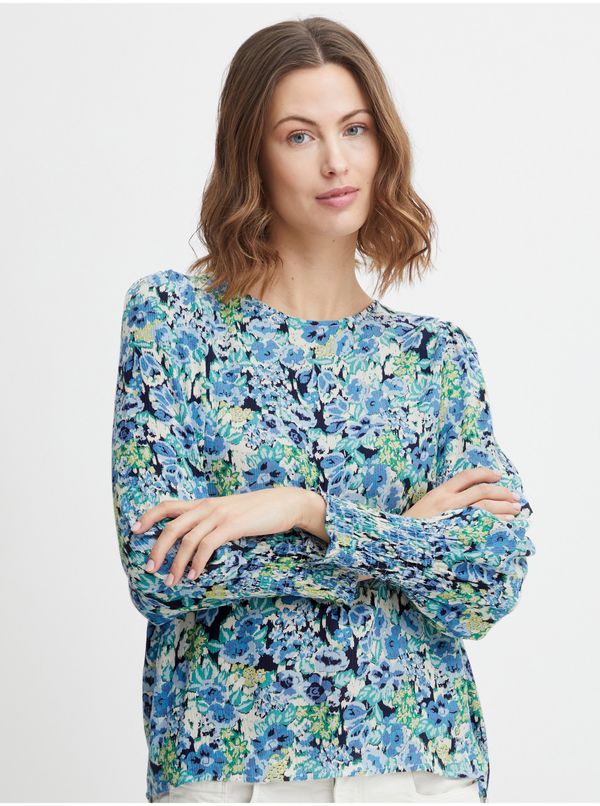BLUE WOMEN'S FLORAL BLOUSE FRANSA - LADIES