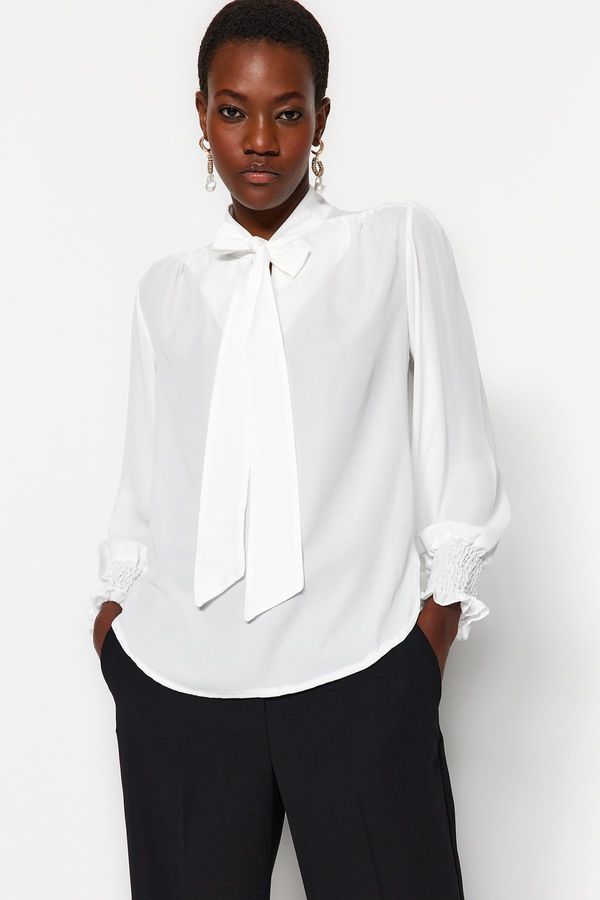 TRENDYOL WHITE TIE DETAILED WOVEN BLOUSE
