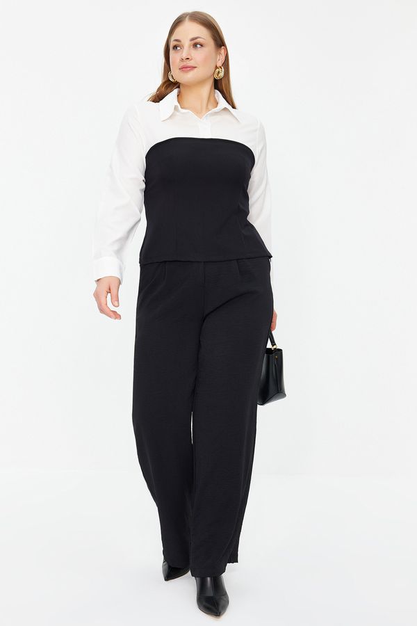 TRENDYOL CURVE MULTICOLORED SHIRT COLLAR WOVEN BLOUSE