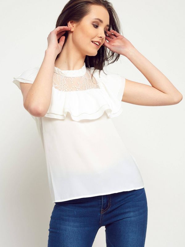 BLOUSE WITH STAND-UP COLLAR AND FRILL ECRU