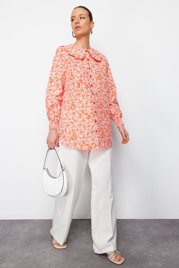 TRENDYOL RED BABY COLLAR WOVEN CRISPY FLOWER PATTERNED SHIRT