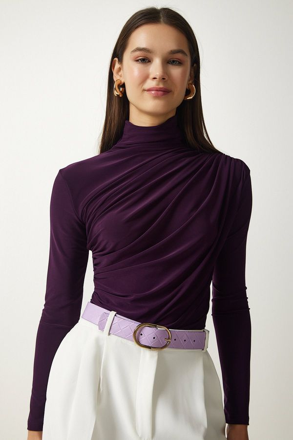 HAPPINESS İSTANBUL WOMEN'S DAMSON GATHERED DETAILED HIGH NECK SANDY BLOUSE