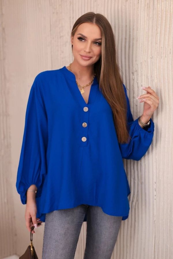 VISCOSE BLOUSE WITH A LONGER BACK CORNFLOWER BLUE