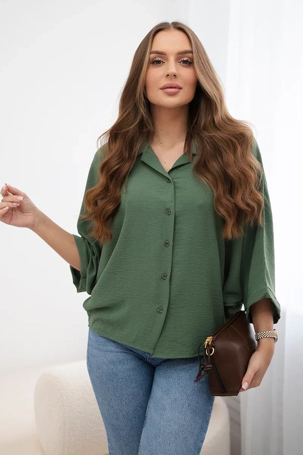 OVERSIZED BLOUSE WITH KHAKI BUTTON CLOSURE
