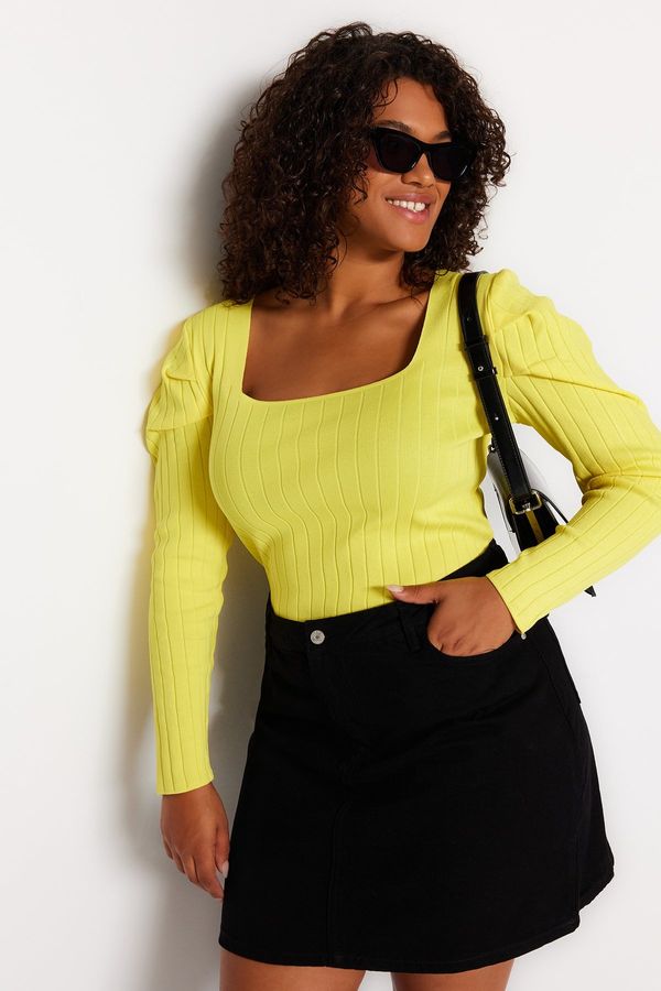 TRENDYOL CURVE LIGHT GREEN WATERMELON SLEEVE KNITWEAR BLOUSE
