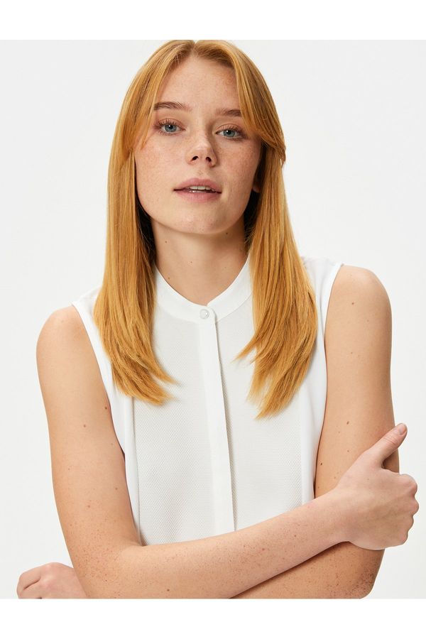 KOTON JUDGE COLLAR SHIRT SLEEVELESS ROBE DETAILED