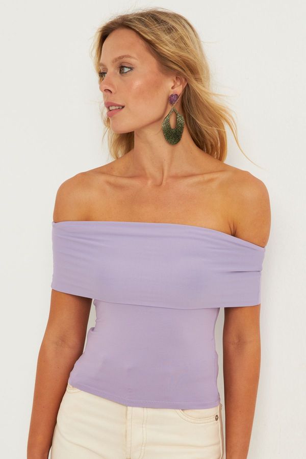 COOL & SEXY WOMEN&#39;S LILAC MADONNA COLLAR BLOUSE CY340
