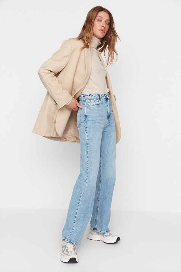 TRENDYOL BLUE HIGH WAIST LONG STRAIGHT JEANS
