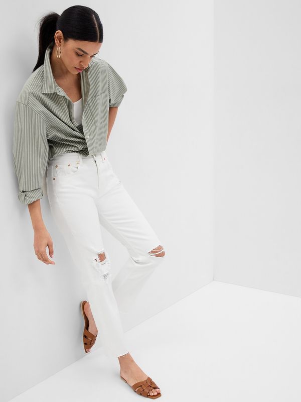 GAP JEANS WHITE STRAIGHT HIGH RISE - WOMEN