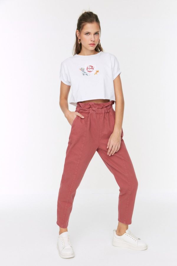 TRENDYOL DRIED ROSE HIGH WAIST ELASTIC WAIST RELAXED MOM JEANS