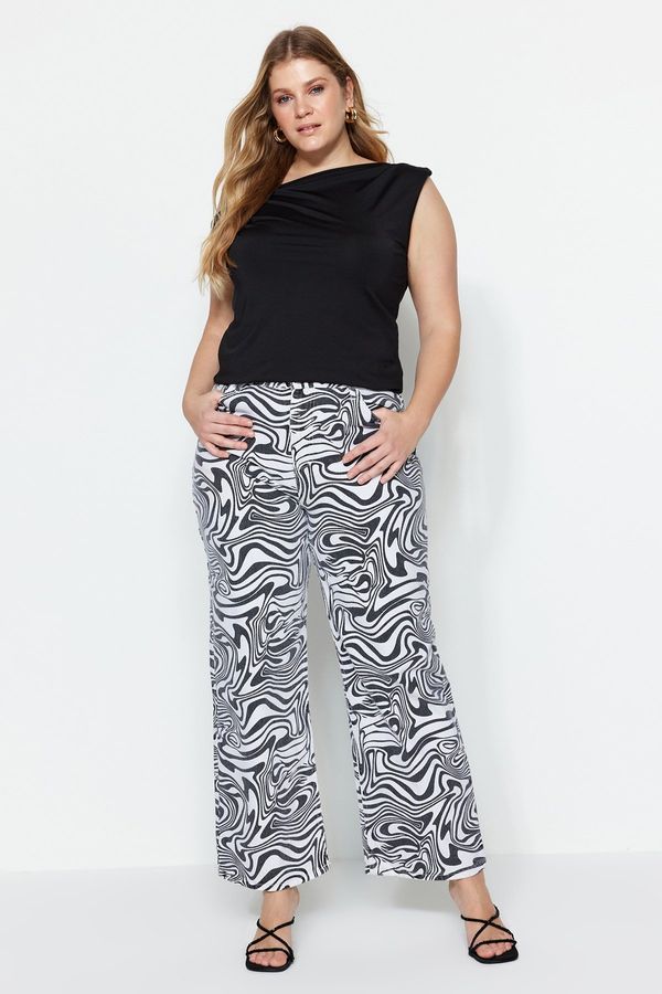 TRENDYOL CURVE BLACK HIGH WAIST PATTERNED WIDE-CUT JEANS