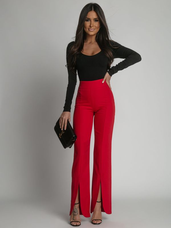 ELEGANT RED TROUSERS WITH SLIT