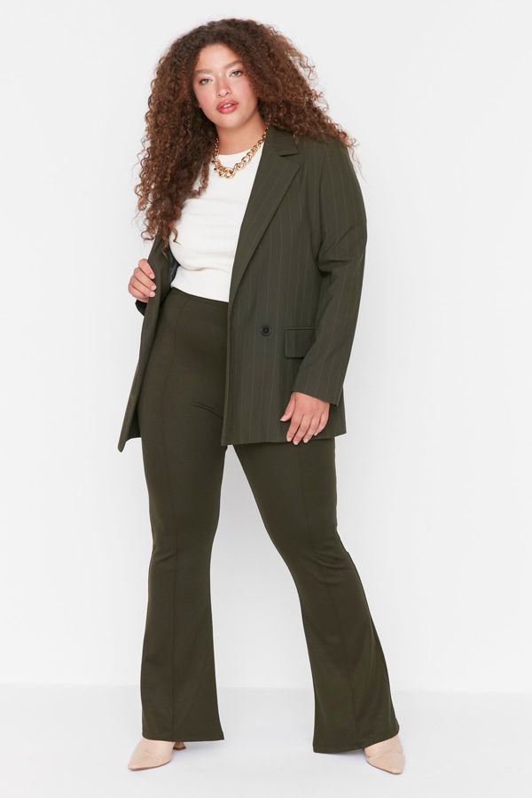 TRENDYOL CURVE KHAKI RISE WAIST FLARE KNITTED TROUSERS