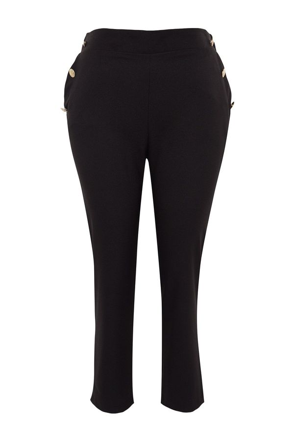 TRENDYOL CURVE BLACK WOVEN GOLD BUTTON DETAILED TROUSERS