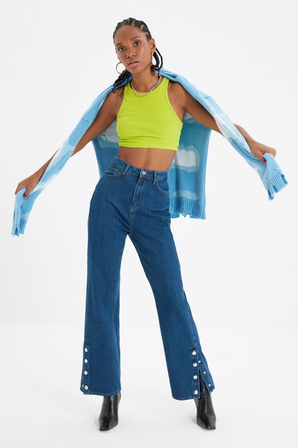TRENDYOL BLUE SLIT HIGH WAIST 90'S WIDE LEG JEANS