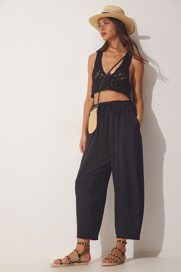 HAPPINESS İSTANBUL WOMEN'S BLACK AEROBATIC BAGGY BAGGY PANTS