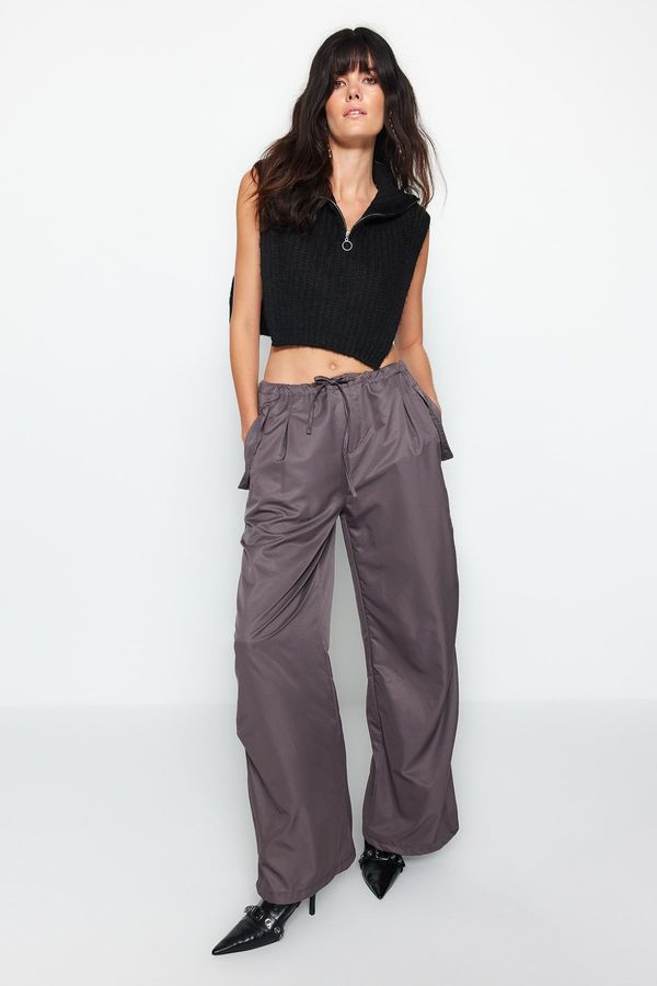 TRENDYOL ANTHRACITE NORMAL WAIST TIE DETAILED PARACHUTE WOVEN TROUSERS