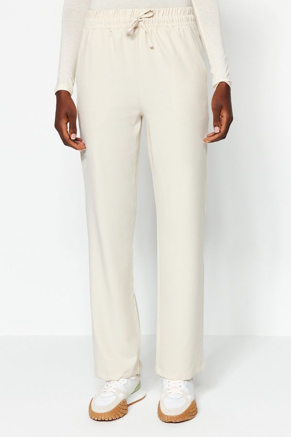 TRENDYOL STONE STRAIGHT/STRAIGHT CUT ELASTIC WAIST WOVEN TROUSERS