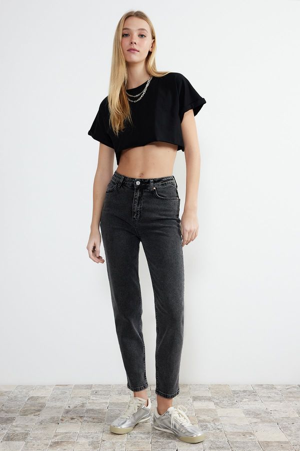 TRENDYOL BLACK HIGH WAIST SLIM MOM JEANS