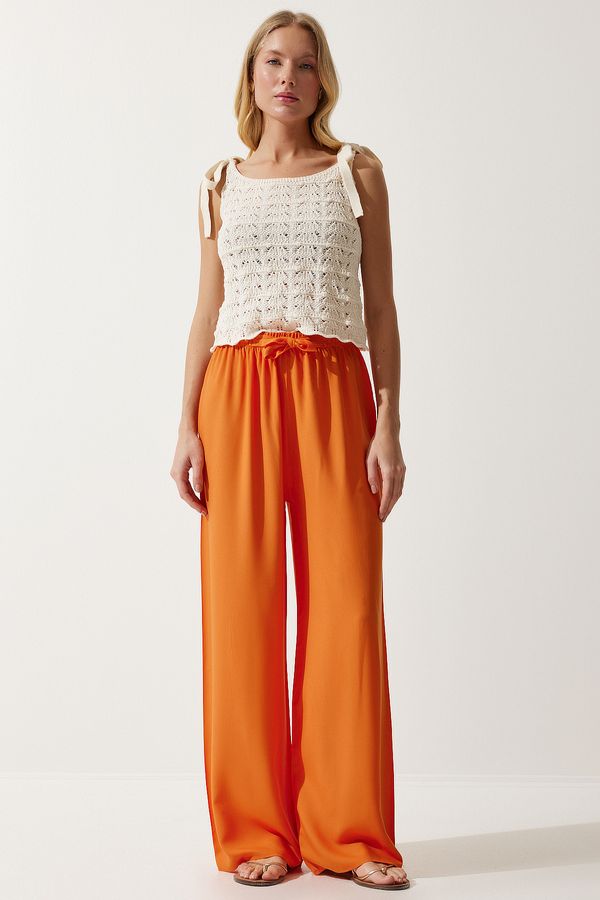 HAPPINESS İSTANBUL WOMEN'S ORANGE FLOWY KNITTED PALAZZO TROUSERS